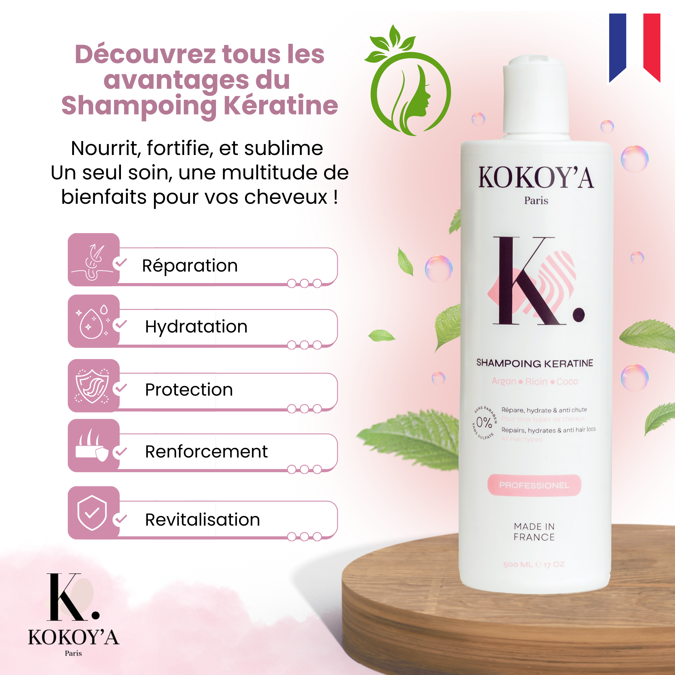 SHAMPOING KÉRATINE ARGAN, RICIN, COCO/ Répare hydrate anti-chute 500ML ...